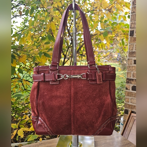 Coach | Bags | Vintage Coach Hampton Dark Red Suede Carryall Euc | Poshmark
